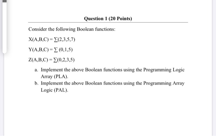 Solved Question 1 (20 Points) Consider the following Boolean | Chegg.com