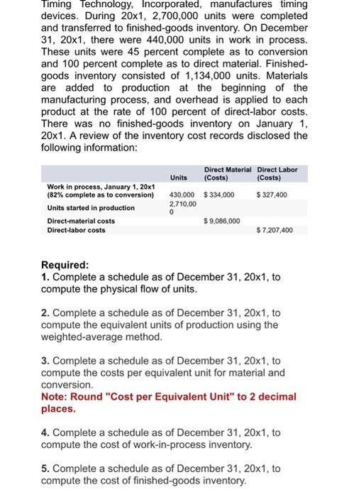 Solved Timing Technology, Incorporated, manufactures timing | Chegg.com