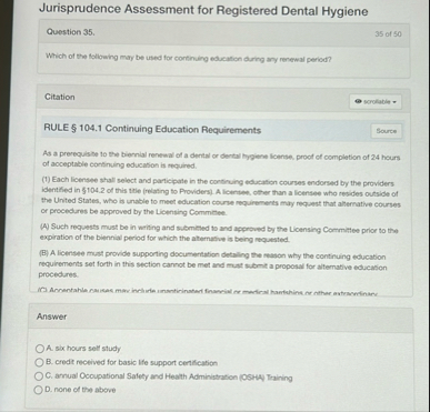 Solved Jurisprudence Assessment for Registered Dental | Chegg.com