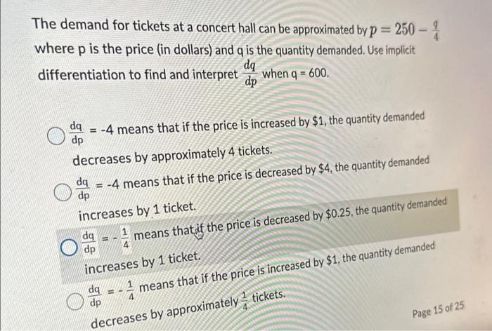 Solved The demand for tickets at a concert hall can be | Chegg.com