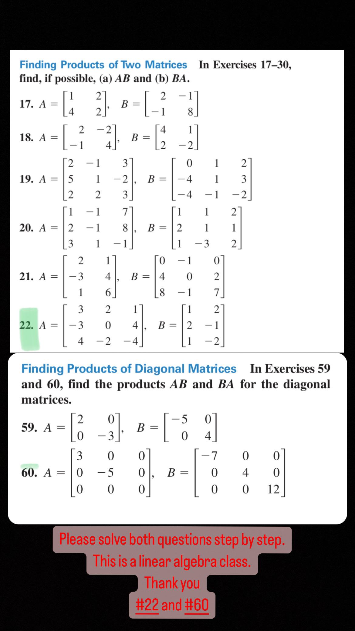 Solved Finding Products of Two Matrices In Exercises 17-30, | Chegg.com