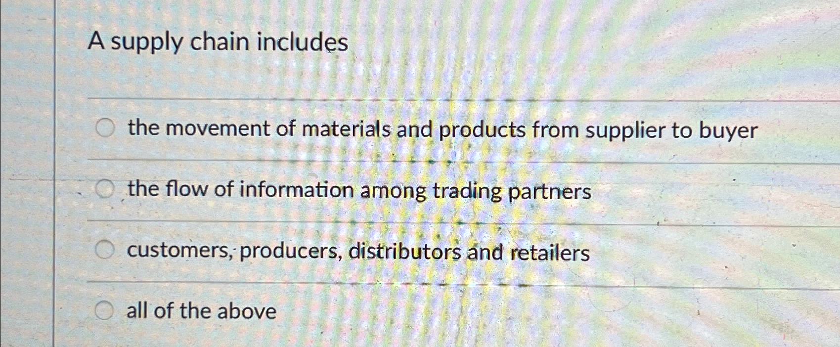 Solved A supply chain includesthe movement of materials and | Chegg.com