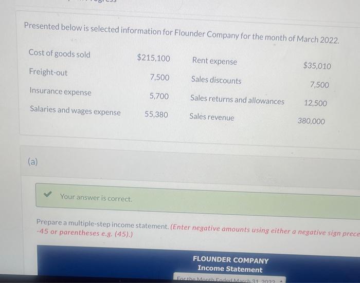 Solved Presented below is selected information for Flounder | Chegg.com