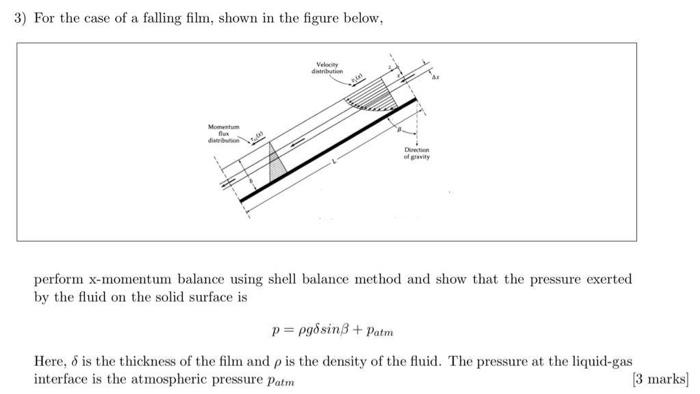 Solved 3) For the case of a falling film, shown in the | Chegg.com