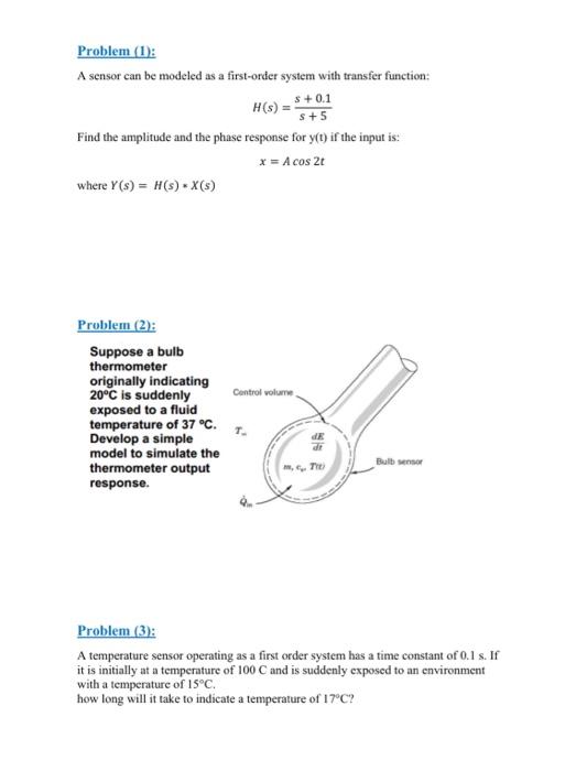 Solved Problem (1): A sensor can be modeled as a first-order | Chegg.com