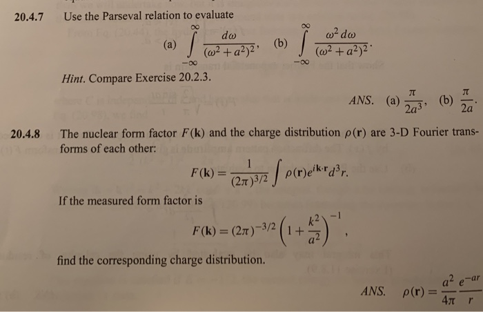 Solved Use the Parseval relation to evaluate 20.4.7 00 do | Chegg.com