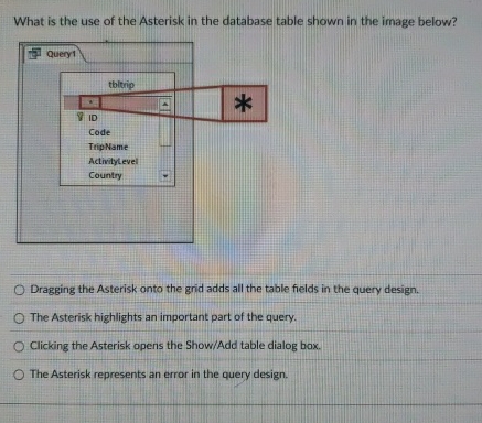 Solved What is the use of the Asterisk in the database table | Chegg.com