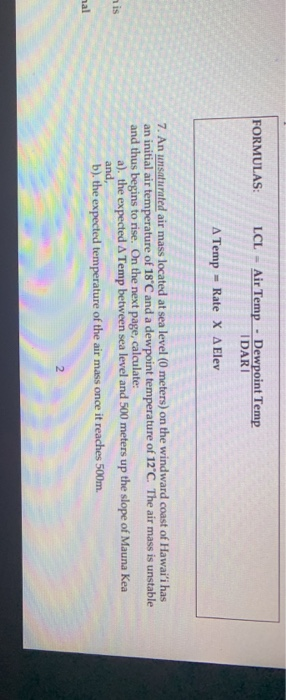 Solved FORMULAS: LCL - Air Temp - Dewpoint Temp I DARI A | Chegg.com