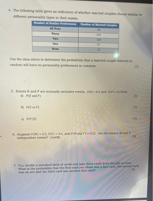Solved 4. The following table gives an indication of whether | Chegg.com