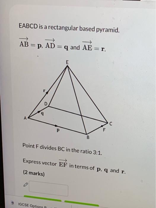Solved EABCD is a rectangular based pyramid. AB = p, AD = q | Chegg.com