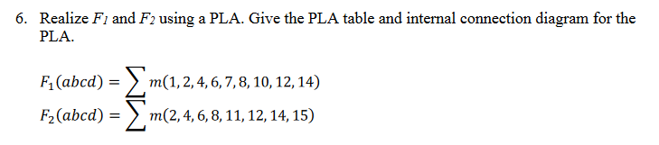 Solved Realize F1 ﻿and F2 ﻿using a PLA. Give the PLA table | Chegg.com