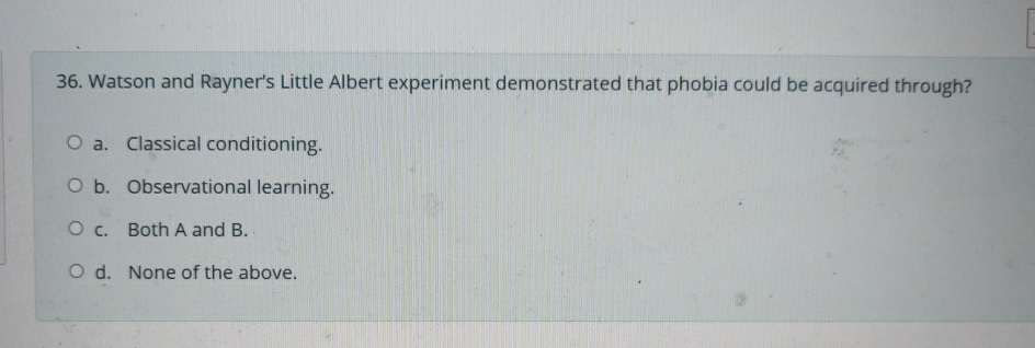 Solved Watson and Rayner's Little Albert experiment | Chegg.com
