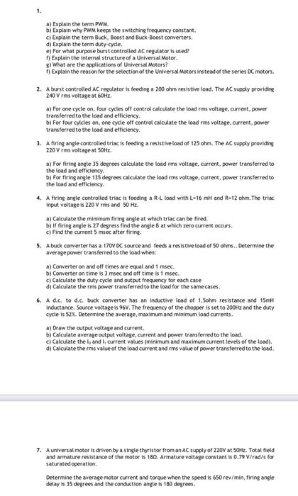 Solved 1. a) Explain the term PWM b) Explain why PWM keeps | Chegg.com