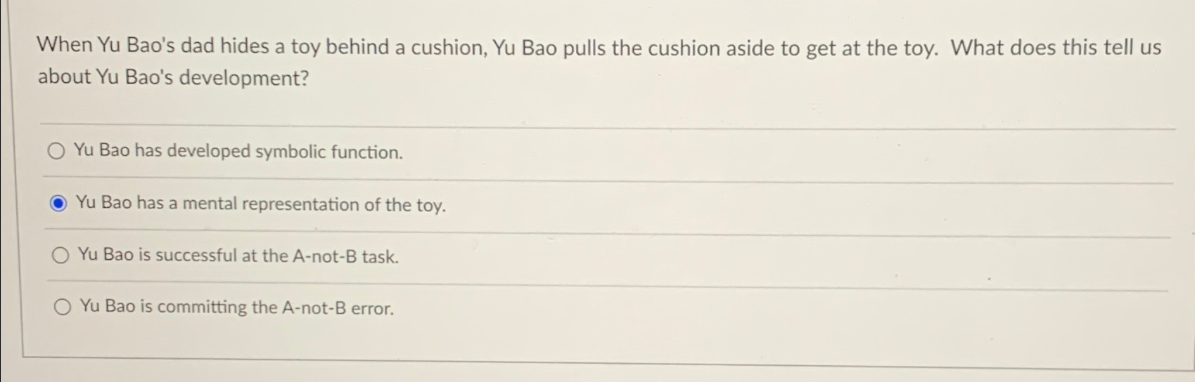 Solved When Yu Bao's dad hides a toy behind a cushion, Yu | Chegg.com