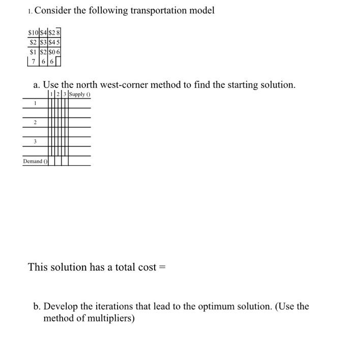 Solved 1. Consider the following transportation model | Chegg.com
