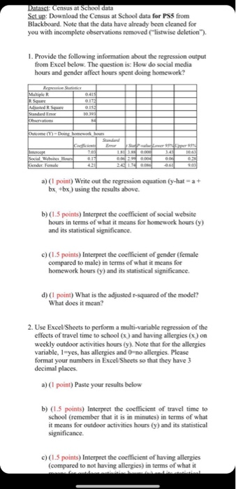 Solved Dataset: Census at school data Set up: Download the | Chegg.com
