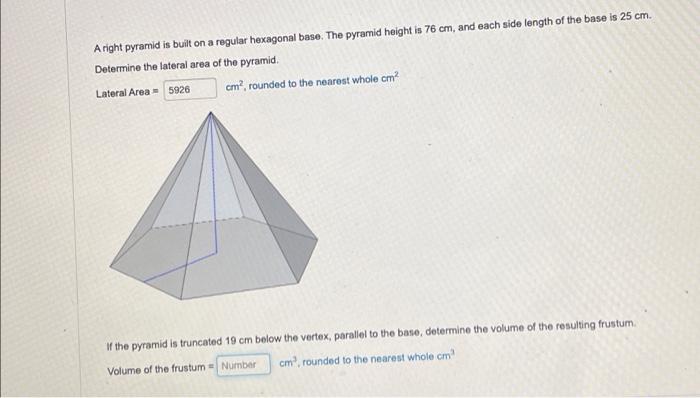 Solved A right pyramid is built on a regular hexagonal base. | Chegg.com