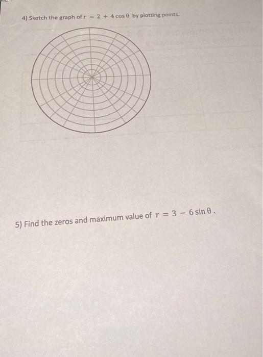Solved 4) Sketch the graph of r=2+4cosθ by plotting points. | Chegg.com