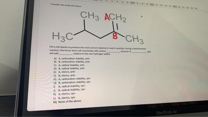 Solved Consider the molecule below. CH3 ACH2 H3C B CH3 Fill | Chegg.com
