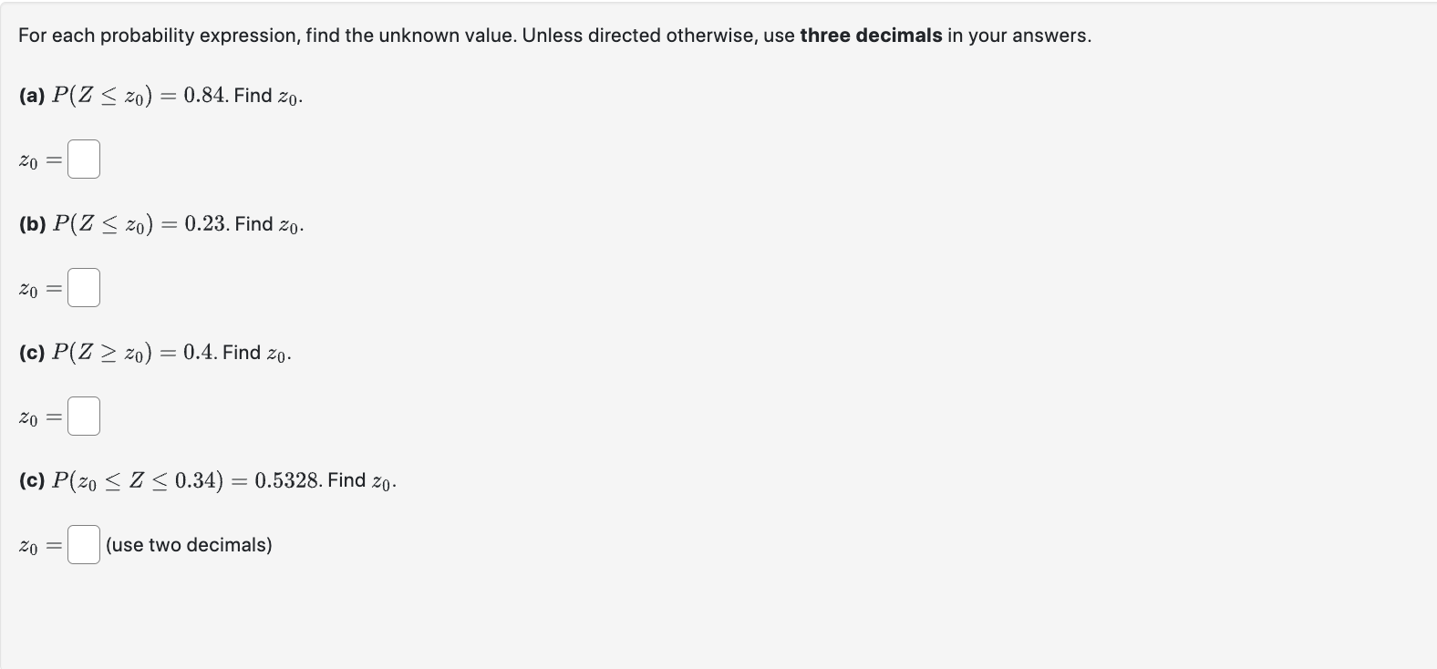 Solved For each probability expression, find the unknown | Chegg.com
