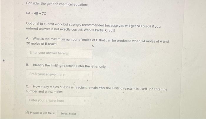 Solved Consider the generic chemical equation 6A + 48 - 7C | Chegg.com