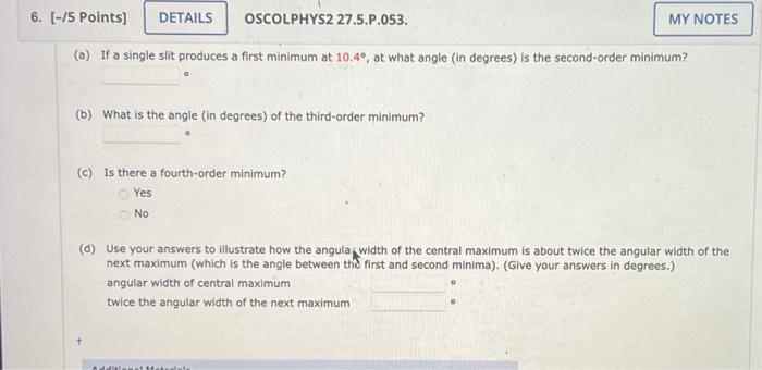 (a) If a single slit produces a first minimum at | Chegg.com