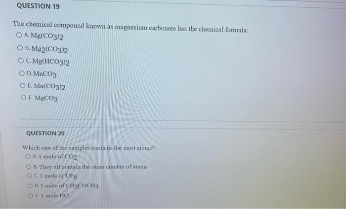 Solved The chemical compound known as magnesium carbonate | Chegg.com