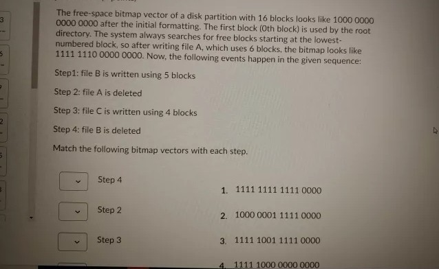 Solved The free-space bitmap vector of a disk partition with | Chegg.com