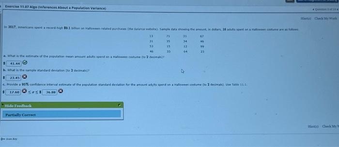 Solved s Exercise 11.07 Algo (Inferences About a Population | Chegg.com