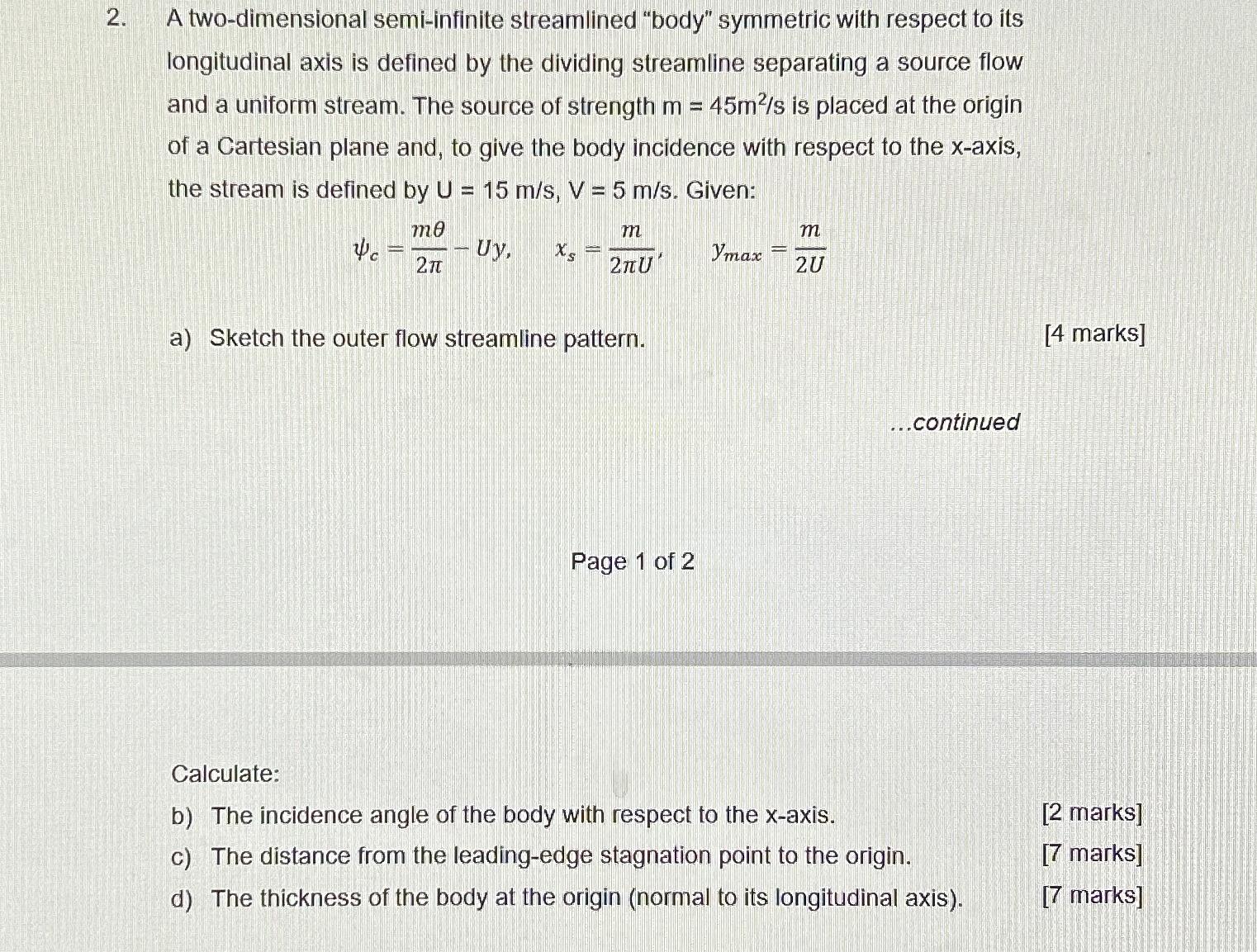 Solved A two-dimensional semi-infinite streamlined "body" | Chegg.com