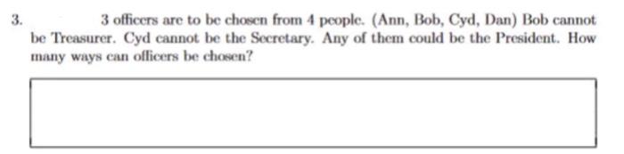 Solved Discrete Math Counting/Probability3 officers are to | Chegg.com