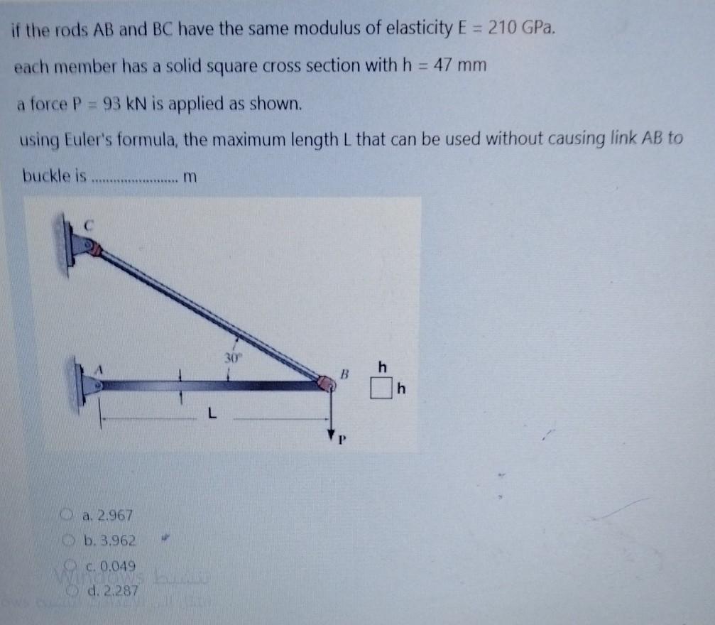 Solved if the rods AB and BC have the same modulus of | Chegg.com
