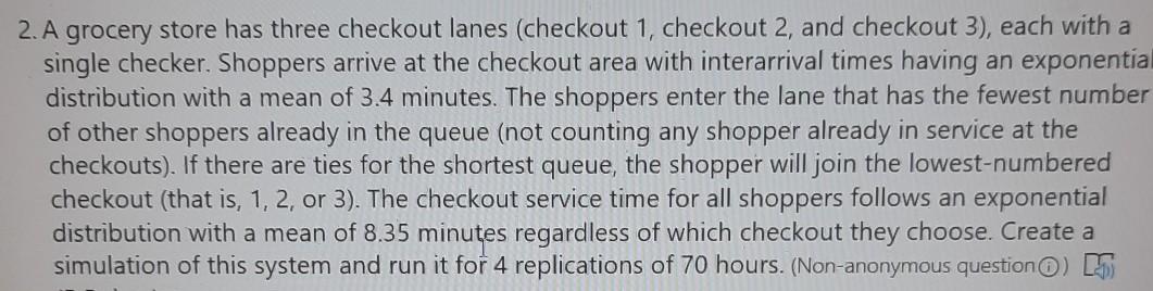 2. A grocery store has three checkout lanes (checkout | Chegg.com
