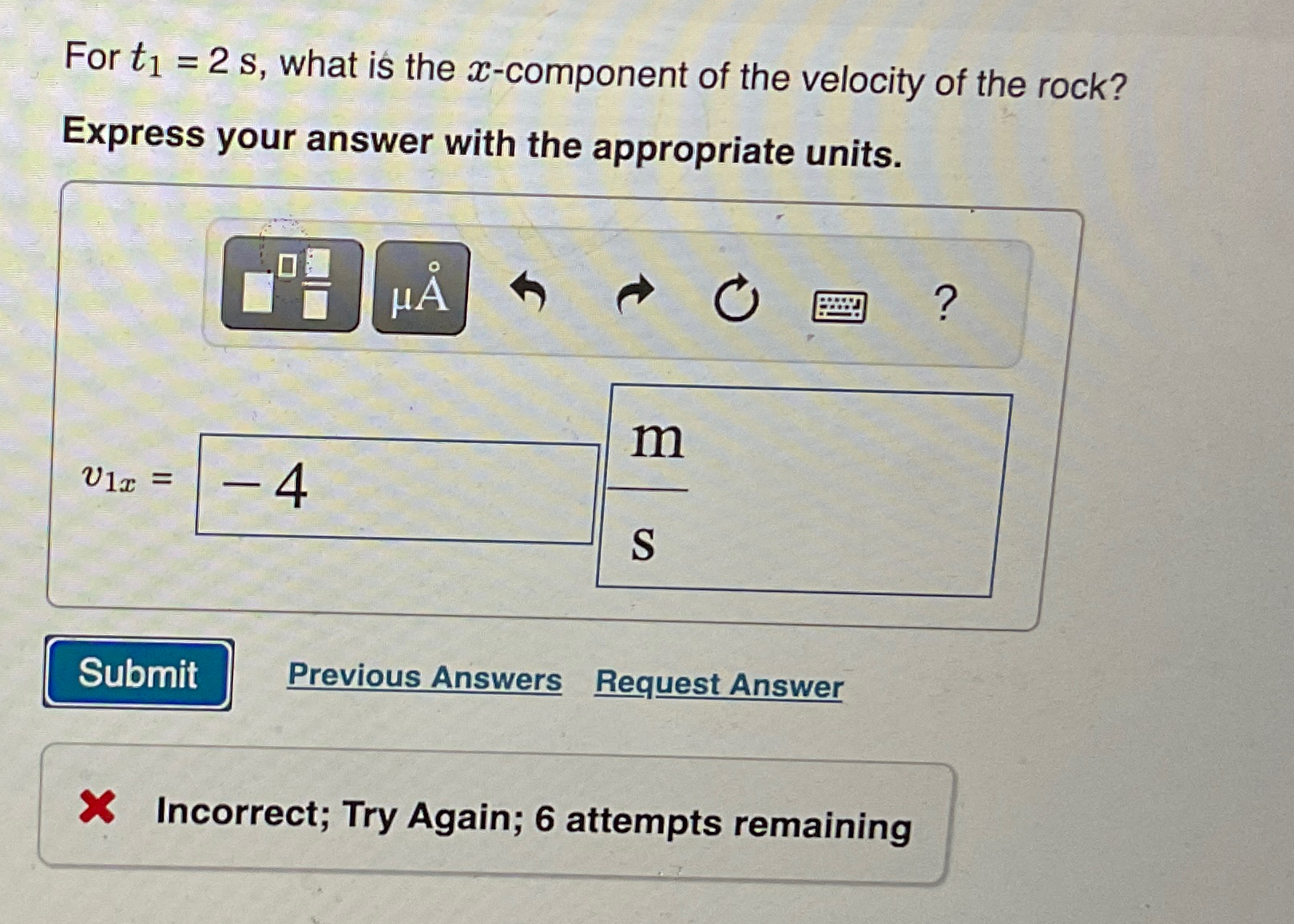 Solved For t1=2s, ﻿what is the x-component of the velocity | Chegg.com
