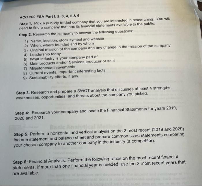 ACC 200 FSA Part 1, 2, 3, 4, 5 & 6 Step 1. Pick a | Chegg.com