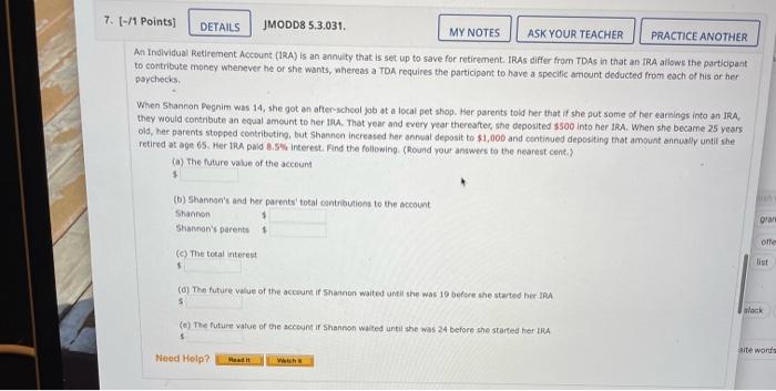 Solved 7. (-11 Points) DETAILS JMODD8 5.3.031. MY NOTES ASK | Chegg.com Solved 7. (-11 Points) DETAILS JMODD8 5.3.031. MY NOTES ASK | Chegg.com