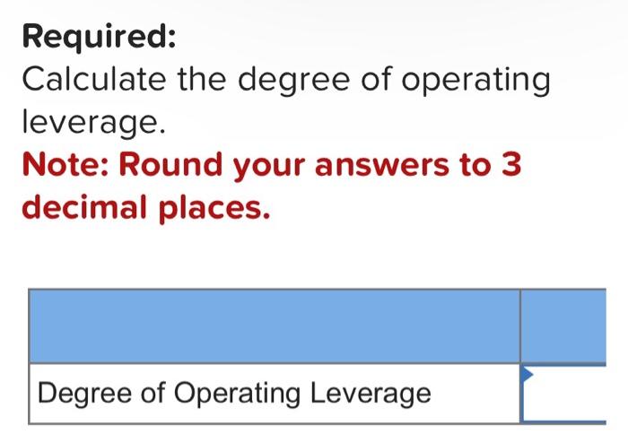 Solved Required: Calculate the degree of operating leverage. | Chegg.com