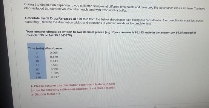 Solved During the dissolution experiment, you collected | Chegg.com