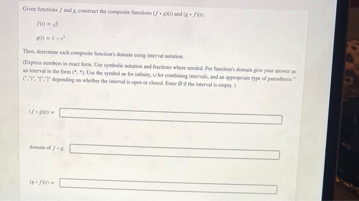 Solved Given functions f and g, construct the composite | Chegg.com