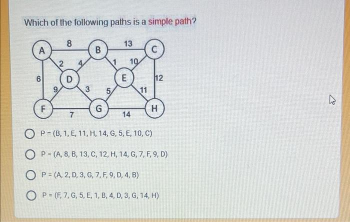 Solved Which of the following paths is a simple path? 8 A 6 | Chegg.com