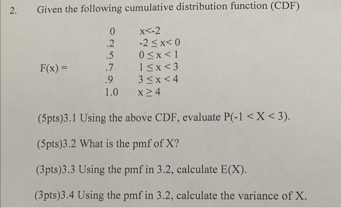Solved Given the following cumulative distribution function | Chegg.com