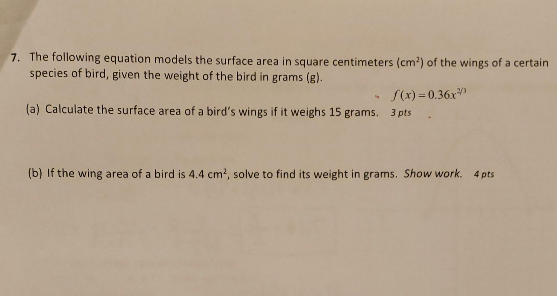 Solved 7. The following equation models the surface area in | Chegg.com