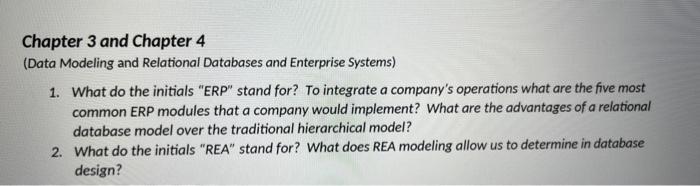 Solved Chapter 3 and Chapter 4 (Data Modeling and Relational | Chegg.com