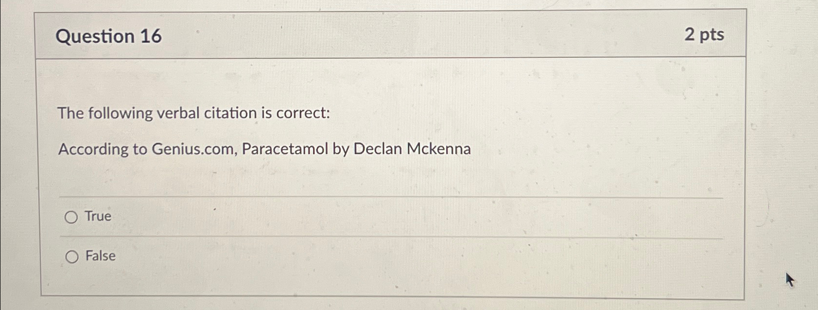 Solved Question 162 ﻿ptsThe following verbal citation is | Chegg.com