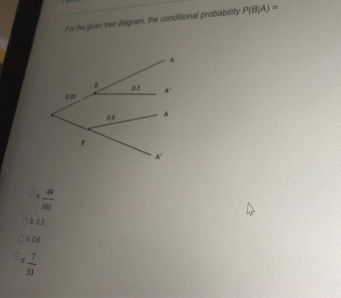 Solved For the tree diagram the conditional probability | Chegg.com