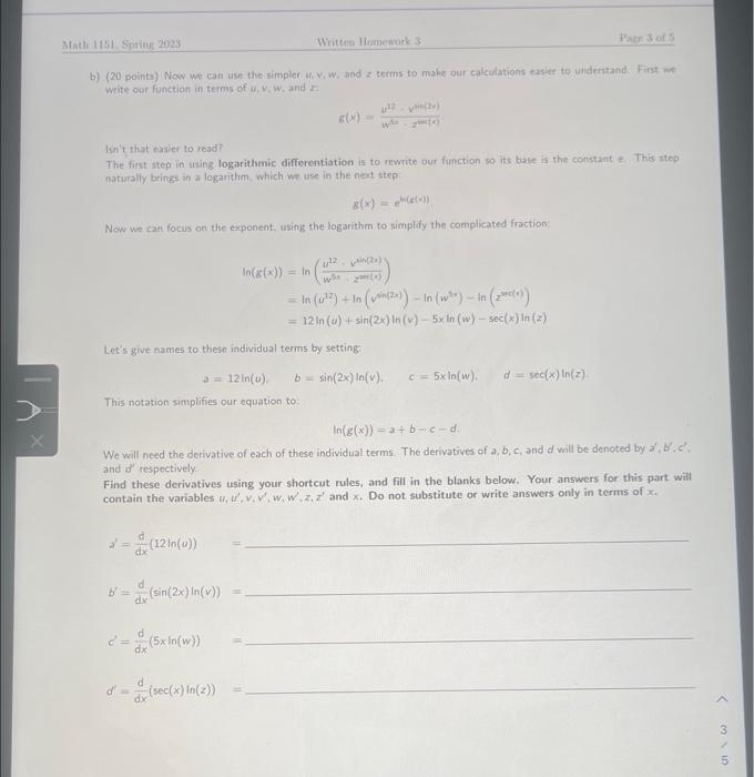 Solved b) (20 points) Now we can use the simpler us, v, w. | Chegg.com