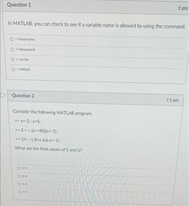 Solved Question 1 5 Pts In Matlab You Can Check To See If A 3735
