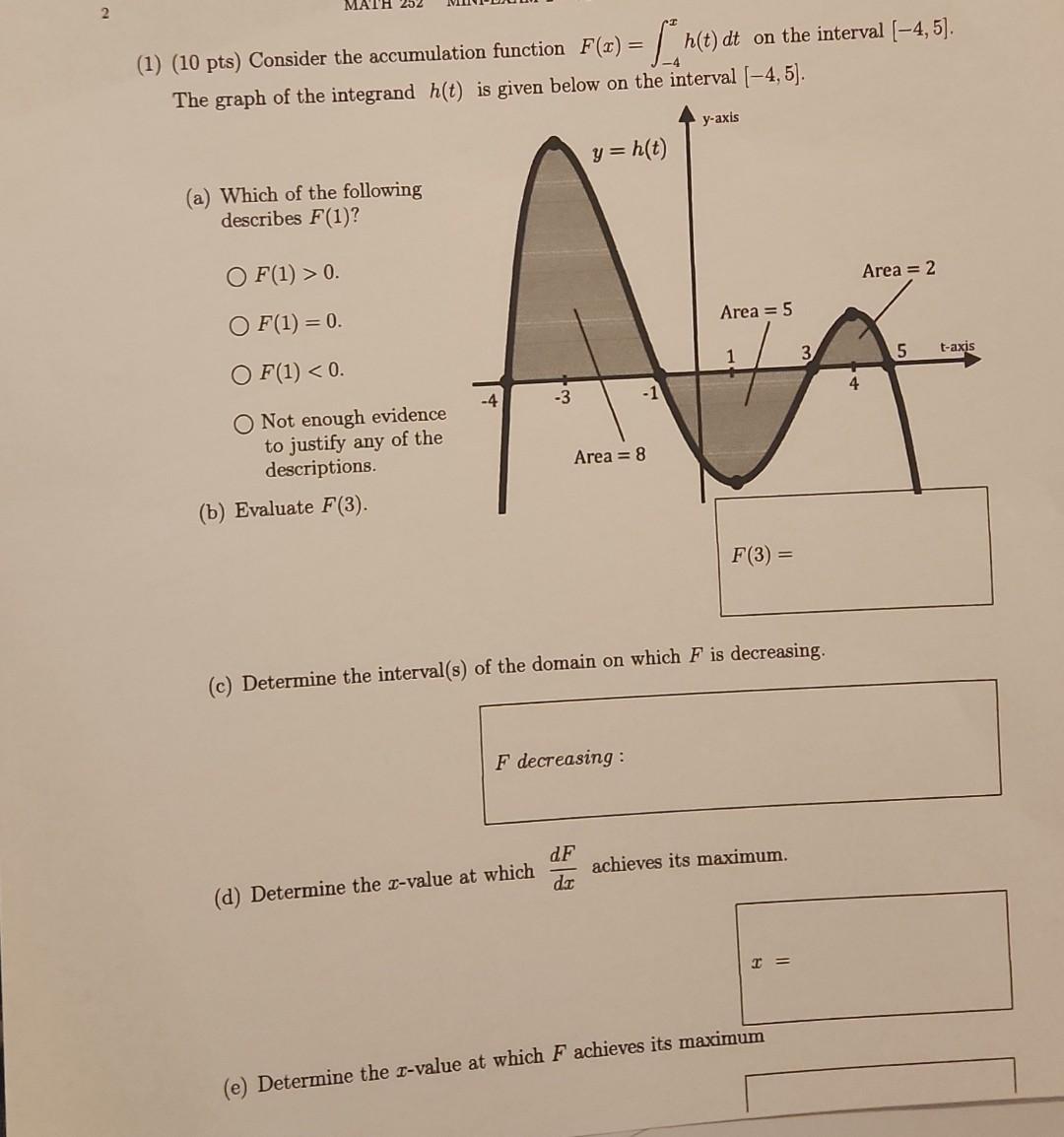 Solved (1) (10 pts) Consider the accumulation function | Chegg.com