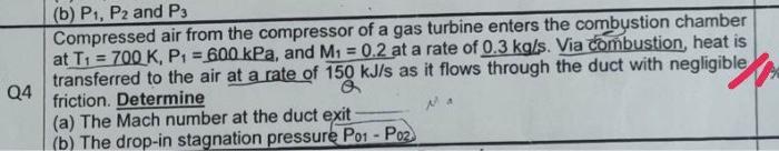 Solved Compressed air from the compressor of a gas turbine | Chegg.com