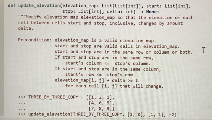 def update_elevation(elevation_map: List[List[int]], | Chegg.com
